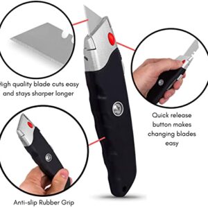 Internet's Best Premium Utility Knife - Set of 2 - Retractable Razor Knife Set - Box Cutter - Rubber Handle