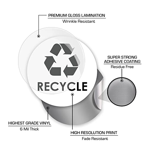 Recycle and Trash Can Sticker - 4"x4" Black & White Round Label 4 Pack Set - Organize Kitchen & Office Disposal Bins (Pixelverse Design)