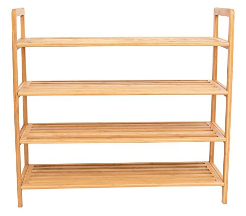 BirdRock Home Free Standing Bamboo Shoe Rack - 4 Tier - Wood - Closets and Entryway - Organizer - Fits 12 Pairs of Shoes