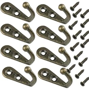 Yansanido Pack of 24 Mini Bronze Tone Vintage Style Double Hole Metal Single Hook Hangers Door Hook Hanging with 48 Screws