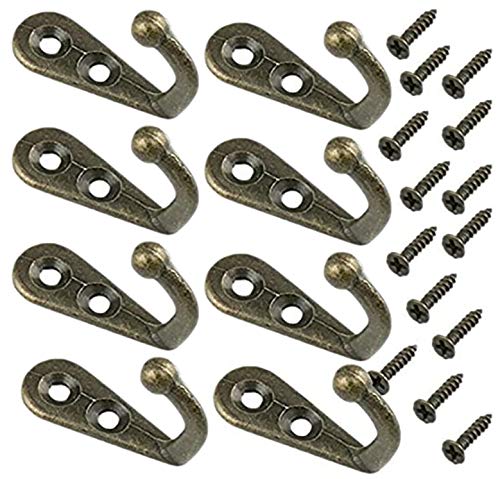 Yansanido Pack of 24 Mini Bronze Tone Vintage Style Double Hole Metal Single Hook Hangers Door Hook Hanging with 48 Screws