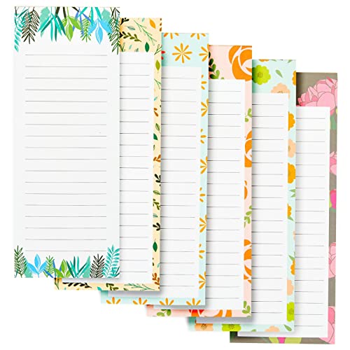 Juvale Floral Magnetic Fridge Notepad with 60 Lined Sheets, 6 Pack Featuring 6 Unique Designs, 9 x 23 cm