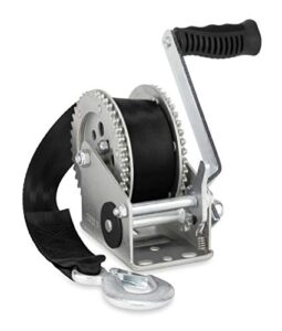 camco 50000, trailer boat winch | features a 2-way ratchet & 20-foot strap with a 2,000lb weight capacity