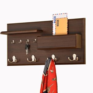 Entryway Coat Rack Mail Envelope Storage and Key Holder Hooks in Cappuccino Finish