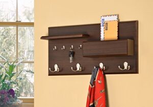 entryway coat rack mail envelope storage and key holder hooks in cappuccino finish