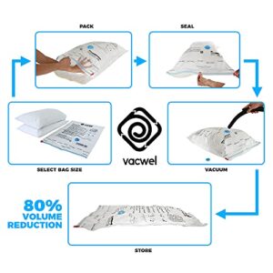 Vacwel 14-Pack Variety - Ziplock Vacuum Storage Bags for Clothes - Space Saver Bags for Packing Clothes - Vacuum Space Bags – 4xJumbo (43x30in) +4xLarge (32x21in) +6xMedium (28x20in) +Bonus Hand Pump