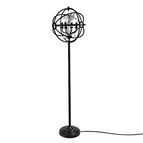 LALUZ Floor Lamp, Modern Orb Standing Light with Crystal Pendant, Black Painting Finishes for Office, Living Room, Reading Room A03132