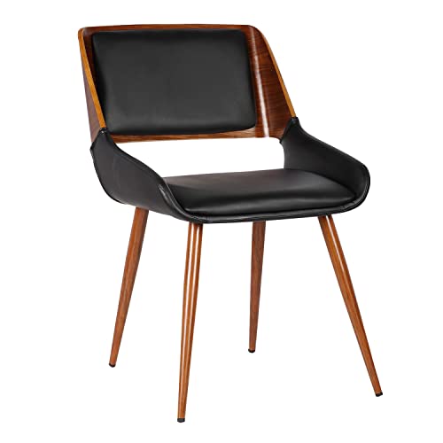 Armen Living Panda Dining Chair in Black Faux Leather and Walnut Wood Finish