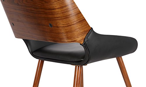 Armen Living Panda Dining Chair in Black Faux Leather and Walnut Wood Finish