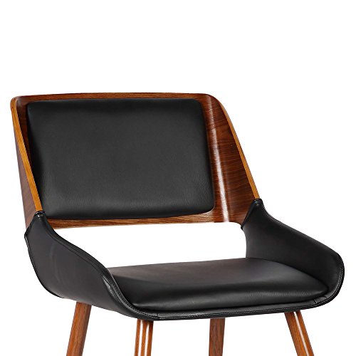 Armen Living Panda Dining Chair in Black Faux Leather and Walnut Wood Finish