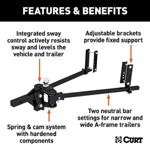 CURT 17501 TruTrack 4P Weight Distribution Hitch with 4X Sway Control, Up to 15K, 2-in Shank, 2-5/16-Inch Ball , Black