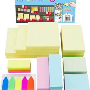 4A Sticky Notes Value Pack,Assorted The Most Commonly Used Sizes In One PP Box,Self-Stick Notes,18 Pads/Box,1900 Sheets Total,4A 4012