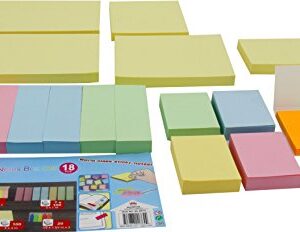 4A Sticky Notes Value Pack,Assorted The Most Commonly Used Sizes In One PP Box,Self-Stick Notes,18 Pads/Box,1900 Sheets Total,4A 4012