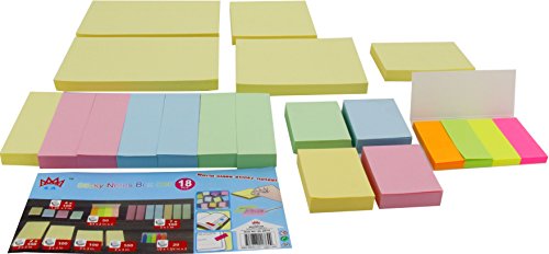 4A Sticky Notes Value Pack,Assorted The Most Commonly Used Sizes In One PP Box,Self-Stick Notes,18 Pads/Box,1900 Sheets Total,4A 4012