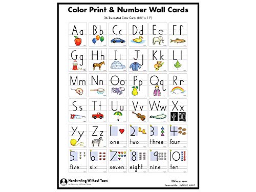 Learning Without Tears Color Print & Number Wall Cards- Handwriting Without Tears®- K–2, Alphabet Letter and Number Model, Double Lines- for School and Home Use