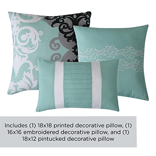 Carmela Home – Comforter Set, Downton, Full/Queen, 7-Piece Set Includes 1 Comforter, 1 Sham, 4 Pillows, & 1 Bed Skirt, 100% Polyester, Reversible & Lightweight, Contemporary Turquoise, Aqua