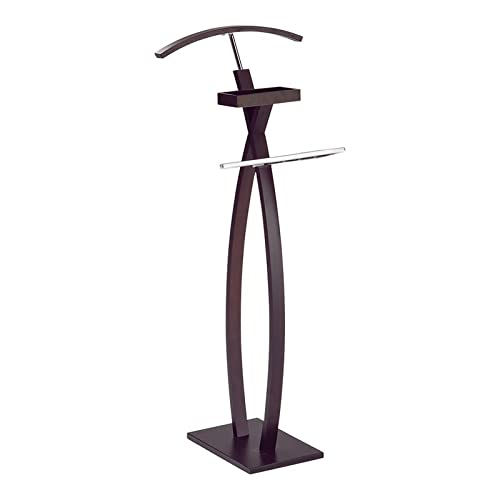 Pilaster Designs Modern Walnut Wood & Chrome Metal Chert Suit Rack Clothes Valet Stand