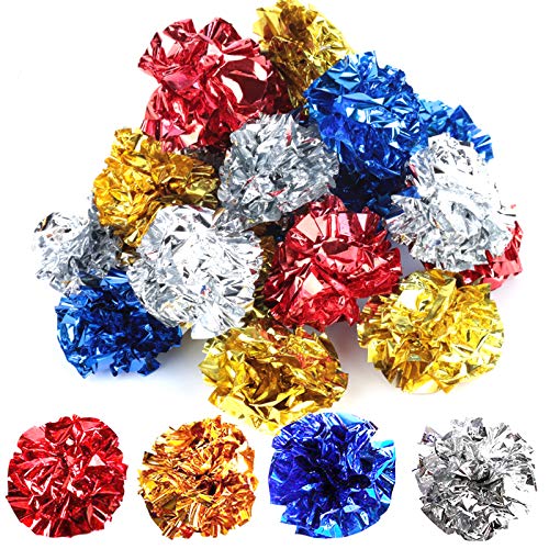 YGDZ Crinkle Cat Balls Toys, 20 Pack Original Mylar Cat Crinkle Balls Glitter Indoor Cat Kitten Toys, Interesting Crinkly Sounds