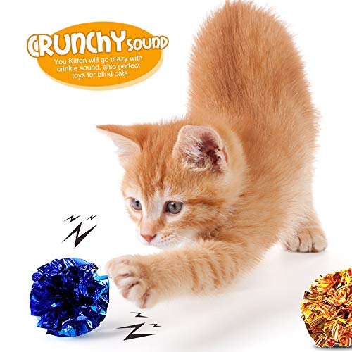 YGDZ Crinkle Cat Balls Toys, 20 Pack Original Mylar Cat Crinkle Balls Glitter Indoor Cat Kitten Toys, Interesting Crinkly Sounds