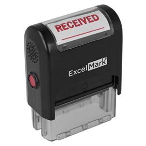 excelmark a-1539 self-inking rubber stamp - received with signature line - red ink