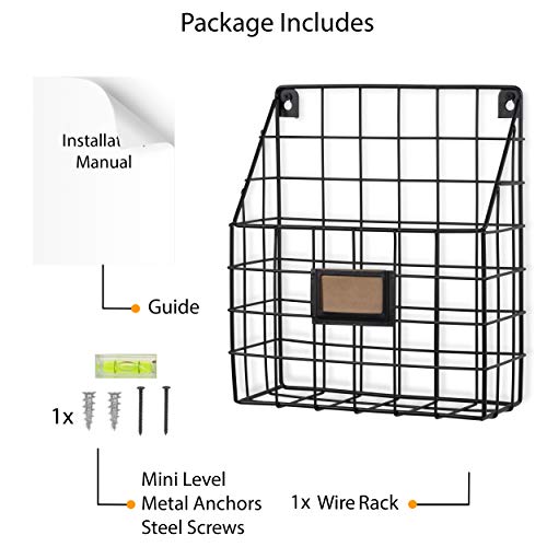 Wall35 Rivista File Holder Home Office Desk Organizer, Chicken Wire Mail Organizer and Magazine Holder, Metal, Black