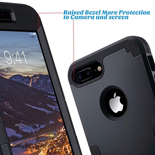 ULAK Compatible with iPhone 7 Plus Case, iPhone 8 Plus Phone Case, Heavy Duty 3in1 Hybrid Hard PC Soft Rubber Full Body Rugged Bumper Shockproof Protective Phone Case for iPhone 8 Plus/7 Plus, Black