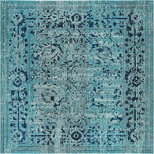 Unique Loom Medici Collection Vintage Botanical Traditional Light Blue Square Rug (8' 0 x 8' 0)