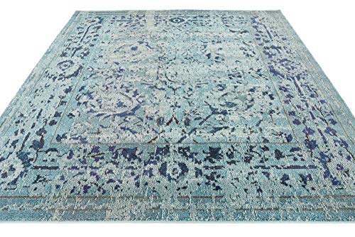 Unique Loom Medici Collection Vintage Botanical Traditional Light Blue Square Rug (8' 0 x 8' 0)