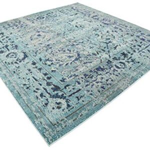 Unique Loom Medici Collection Vintage Botanical Traditional Light Blue Square Rug (8' 0 x 8' 0)