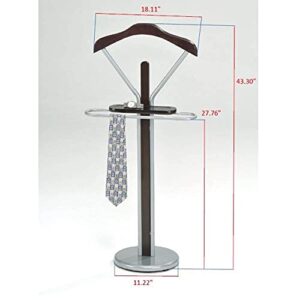 Pilaster Designs Modern Frewyn Suit & Tie Valet Stand Clothing Rack, Walnut Wood & Chrome Metal