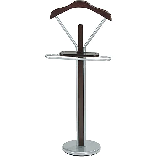 Pilaster Designs Modern Frewyn Suit & Tie Valet Stand Clothing Rack, Walnut Wood & Chrome Metal