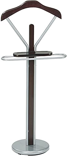 Pilaster Designs Modern Frewyn Suit & Tie Valet Stand Clothing Rack, Walnut Wood & Chrome Metal