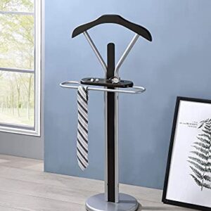 Pilaster Designs Modern Frewyn Suit & Tie Valet Stand Clothing Rack, Walnut Wood & Chrome Metal