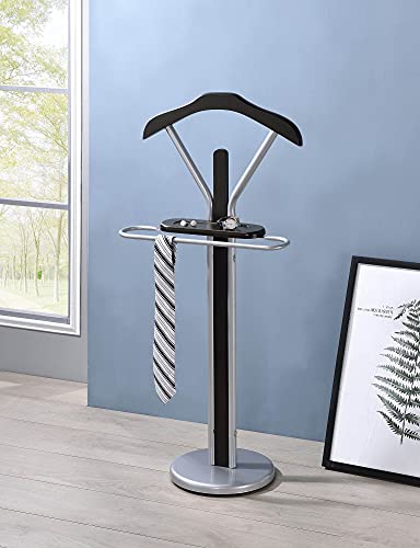 Pilaster Designs Modern Frewyn Suit & Tie Valet Stand Clothing Rack, Walnut Wood & Chrome Metal