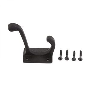 Renovator's Supply Black Wrought Iron Double Coat Robe Hooks 4 Inches Long Rustic Entry Way Hat or Jacket Hanger Wall Mount Including Complete Mounting Hardware Pack of 4