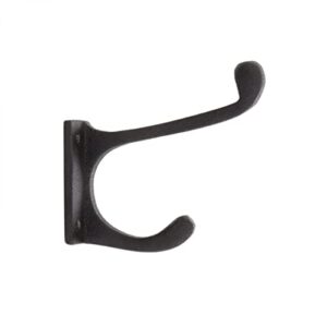 Renovator's Supply Black Wrought Iron Double Coat Robe Hooks 4 Inches Long Rustic Entry Way Hat or Jacket Hanger Wall Mount Including Complete Mounting Hardware Pack of 4