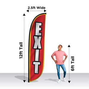 LookOurWay Feather Flag - 12ft Tall Advertising Flag Banner for Business and Events Promotion - Flag Only - Exit (10M1200080)