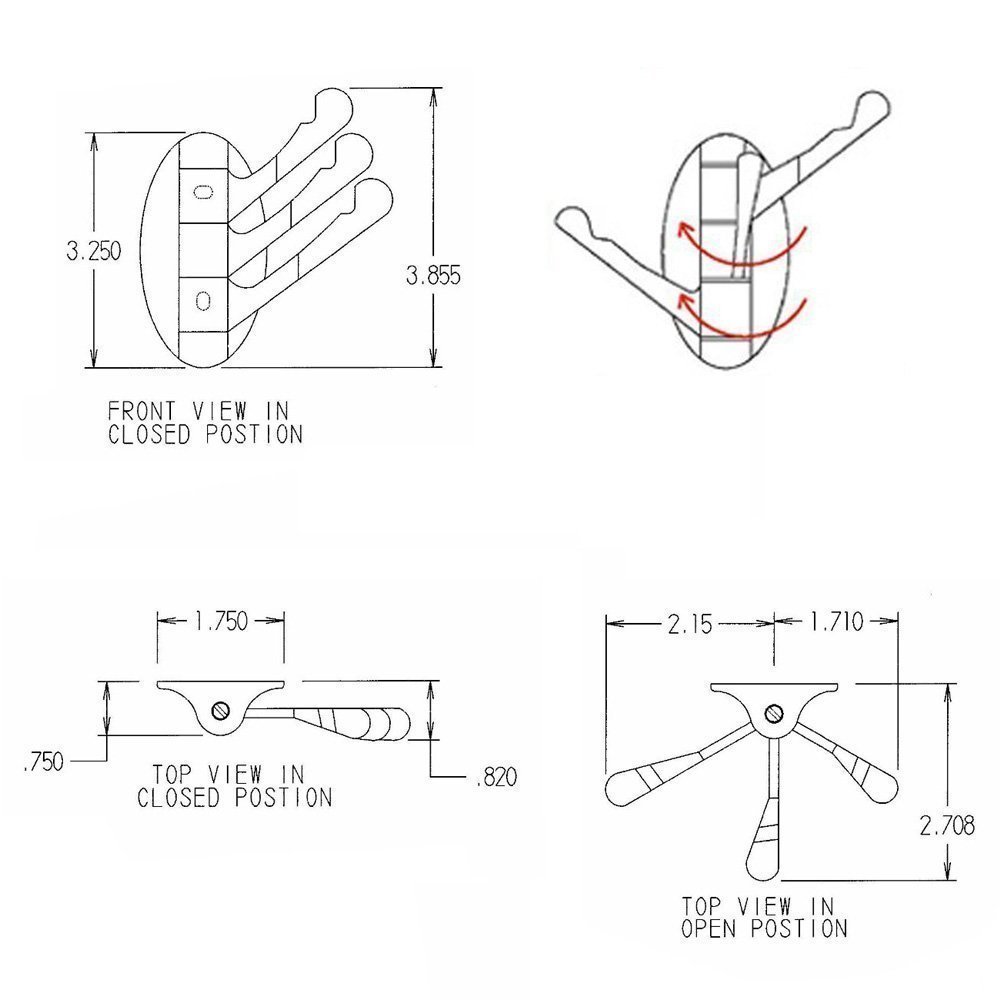 eoocvt 2pcs Folding Hook Wall Mounted Swivel Arm Triple Coat Hook Bathroom Kitchen Garage Clothes Hanger