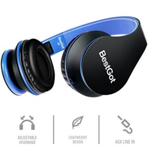 BESTGOT BG6002 Wired Kids Headphones for Kids Adults Children Headphones with Microphone Volume Control Foldable Headset with 3.5mm Plug Removable Cord (Black/Blue)