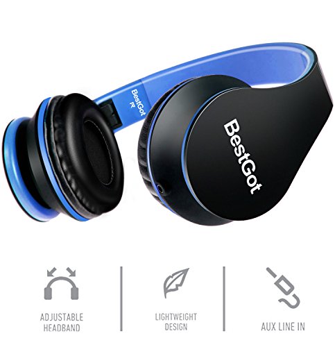 BESTGOT BG6002 Wired Kids Headphones for Kids Adults Children Headphones with Microphone Volume Control Foldable Headset with 3.5mm Plug Removable Cord (Black/Blue)