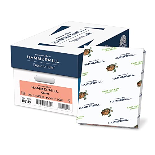 Hammermill Colored Paper, 20 lb Salmon Printer Paper, 8.5 x 11-1 Ream (500 Sheets) - Made in the USA, Pastel Paper, 103119R