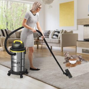 Stanley Wet/Dry Vacuum, 5 Gallon, 4 Horsepower, Stainless Steel Tank - Silver+yellow+black - SL18130