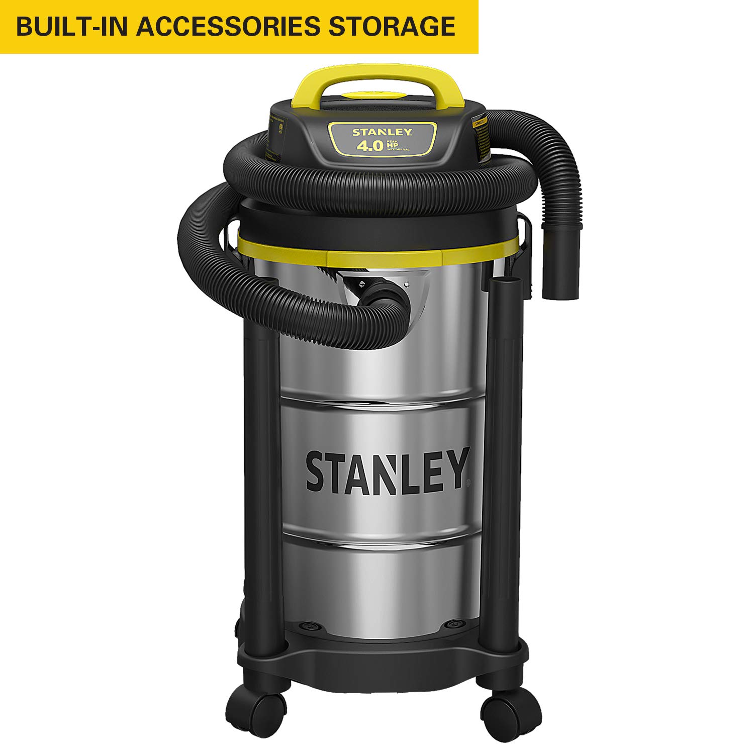 Stanley Wet/Dry Vacuum, 5 Gallon, 4 Horsepower, Stainless Steel Tank - Silver+yellow+black - SL18130