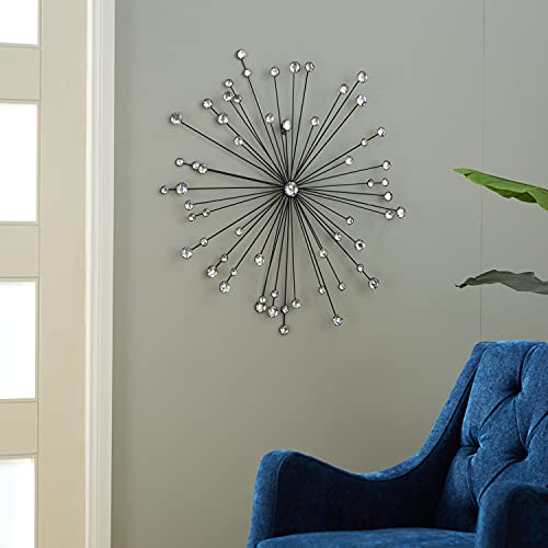 Deco 79 Metal Starburst Wall Decor with Crystal Embellishments, 30" x 3" x 30", Silver