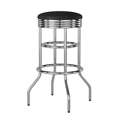 Trinity Chrome Swivel Barstool, 29-Inch, Black