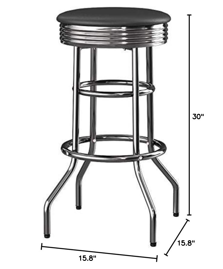 Trinity Chrome Swivel Barstool, 29-Inch, Black