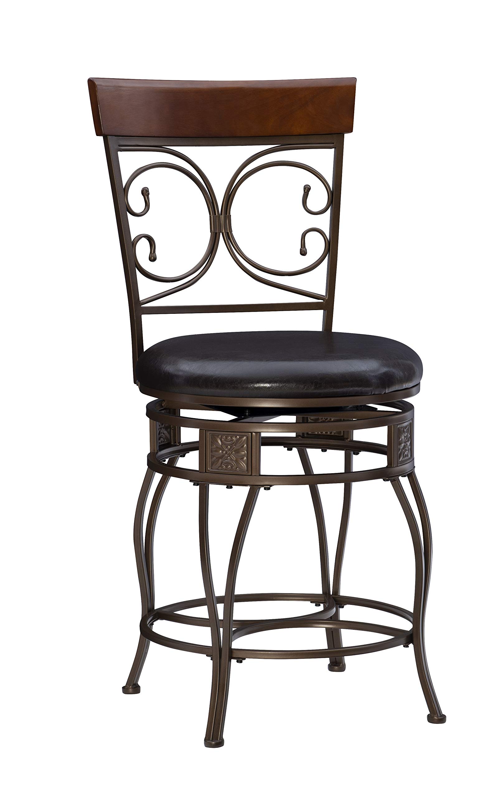 Powell Big and Tall Back Scroll Stool, Counter Height, Dark Bronze/Brown