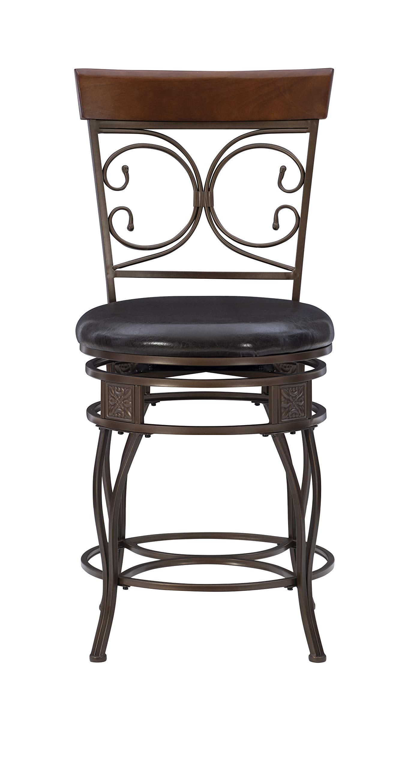 Powell Big and Tall Back Scroll Stool, Counter Height, Dark Bronze/Brown