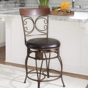 Powell Big and Tall Back Scroll Stool, Counter Height, Dark Bronze/Brown