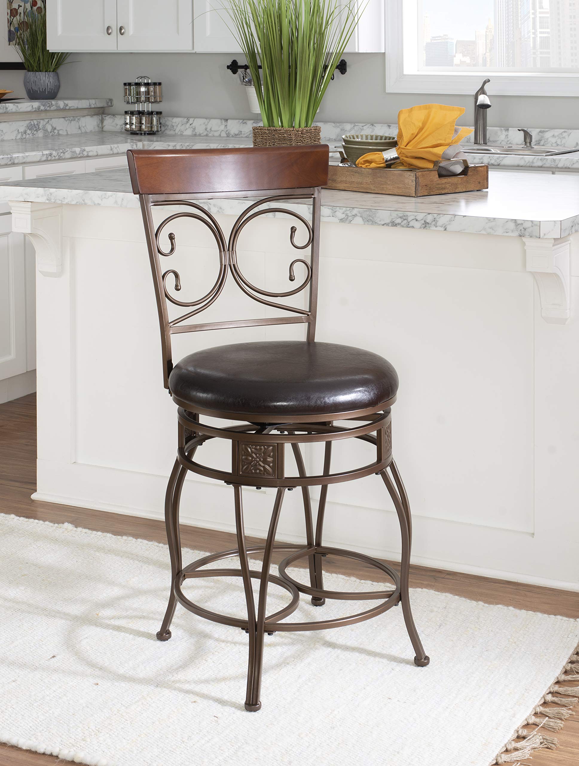 Powell Big and Tall Back Scroll Stool, Counter Height, Dark Bronze/Brown